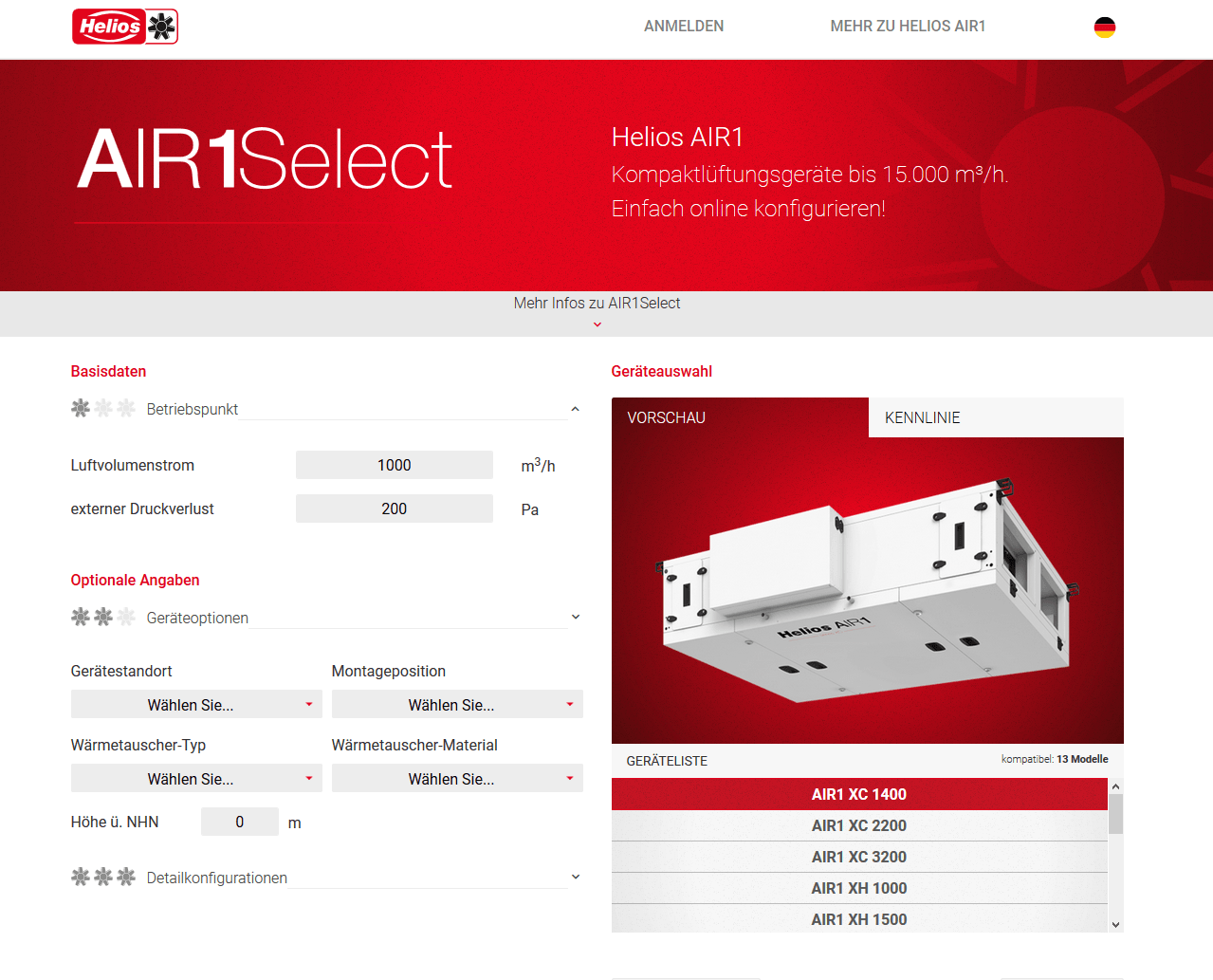 Helios AIR1Select: RLT-Geräte online konfigurieren | Haustec